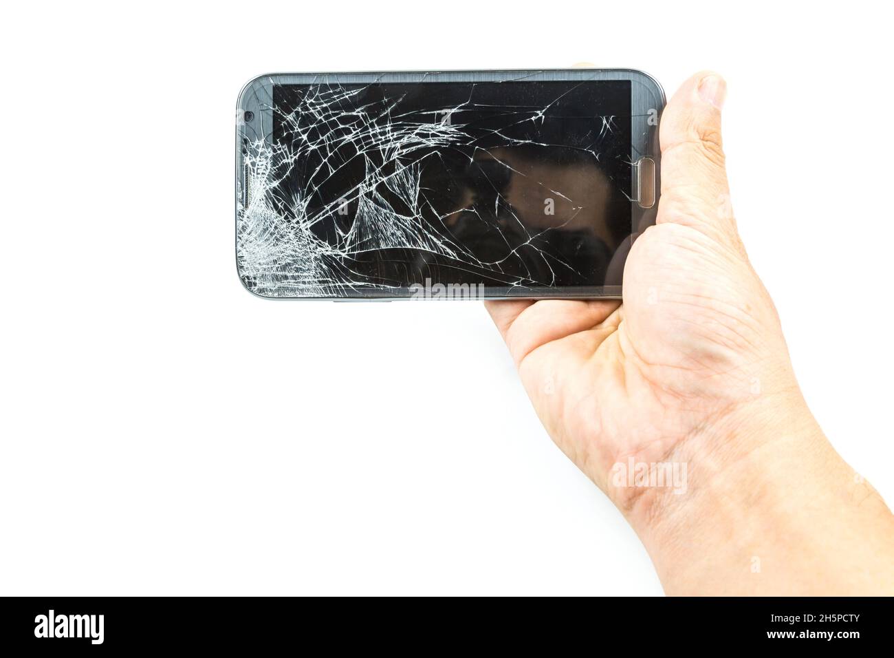 Smartphone drop to the floor and screen damage broken isolated on white ...