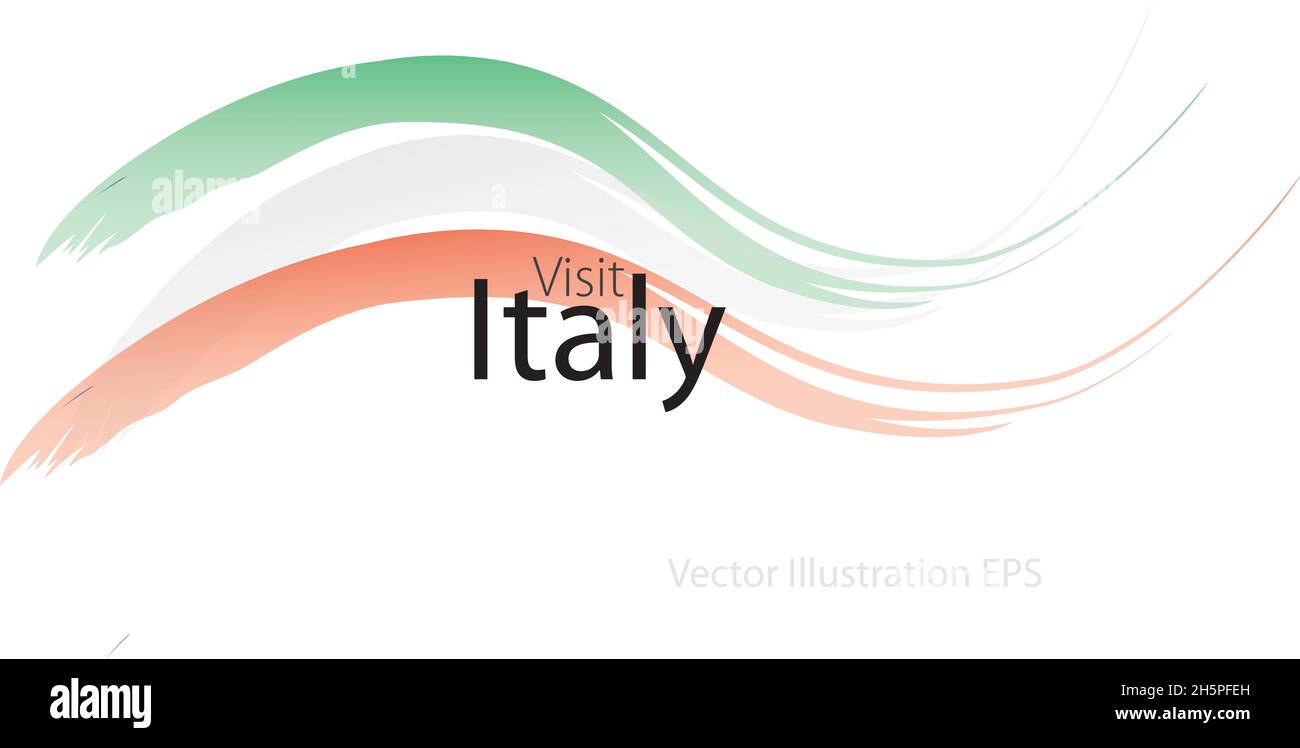 the slogan visit italy with curved waves in watercolor style which are ...
