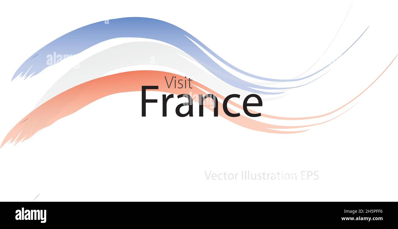 the slogan visit france with curved waves in watercolor style which are ...