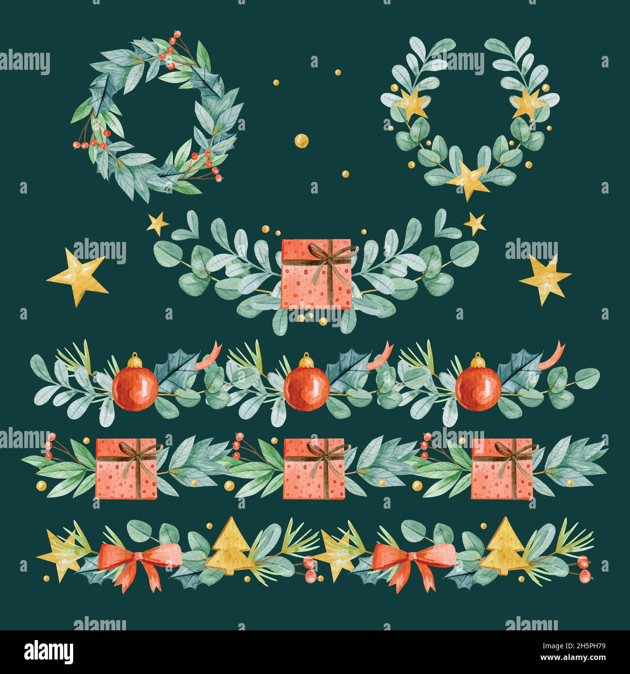 watercolor christmas frames borders set vector design illustration ...