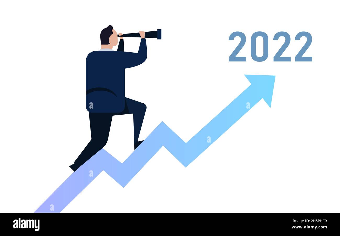 leader of business looking in binoculars predicting 2022 future with ...