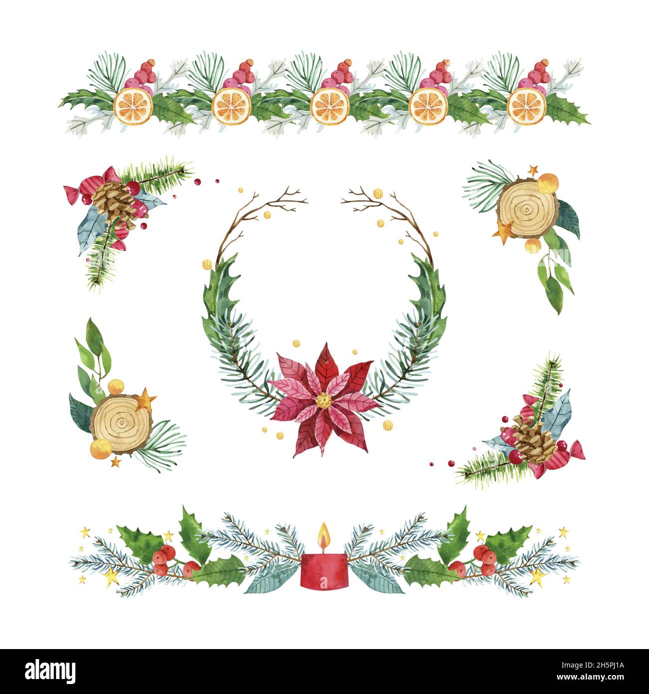 Christmas lights watercolor illustration Stock Vector Images - Alamy