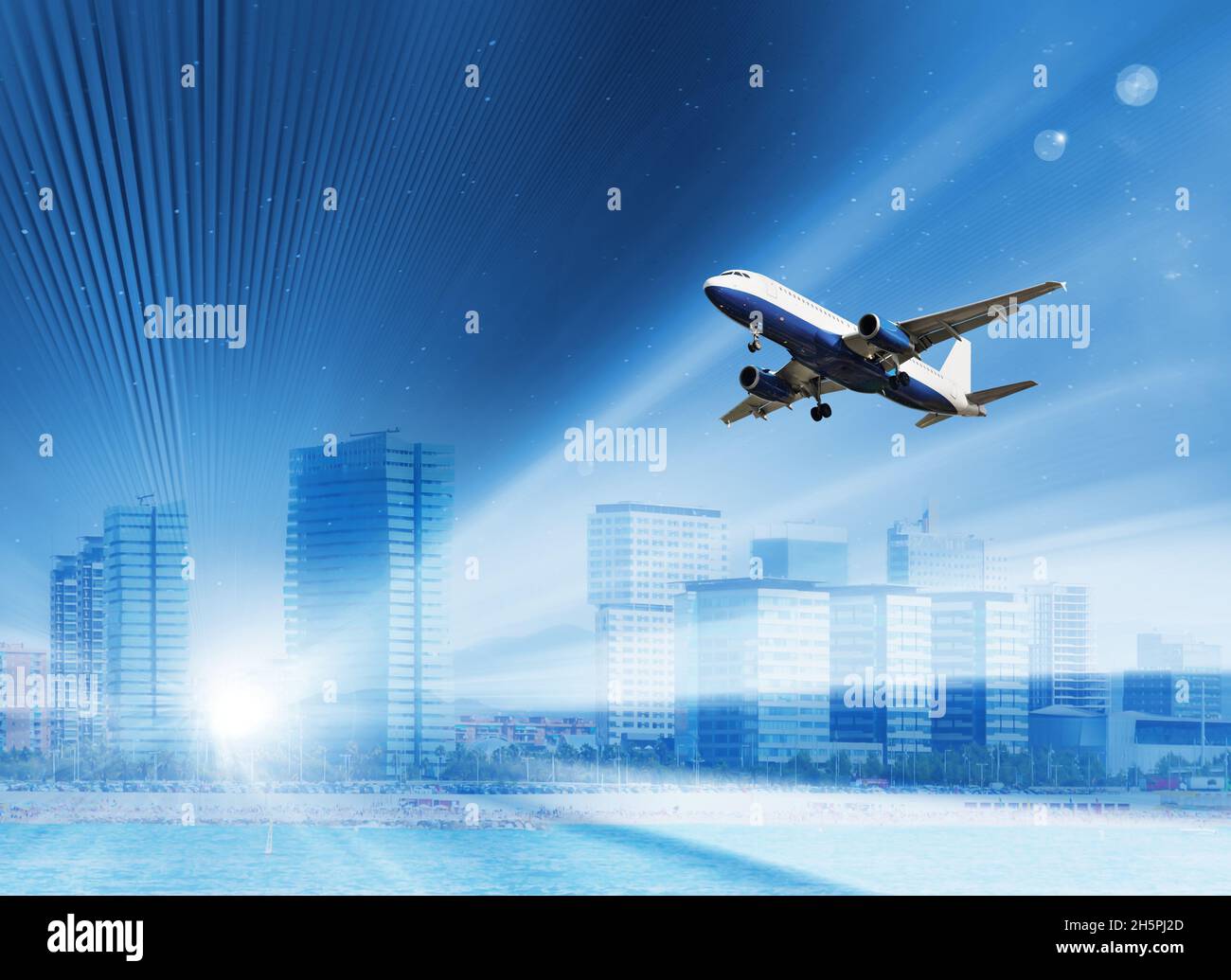Plane flying rapidly over the building Stock Photo - Alamy