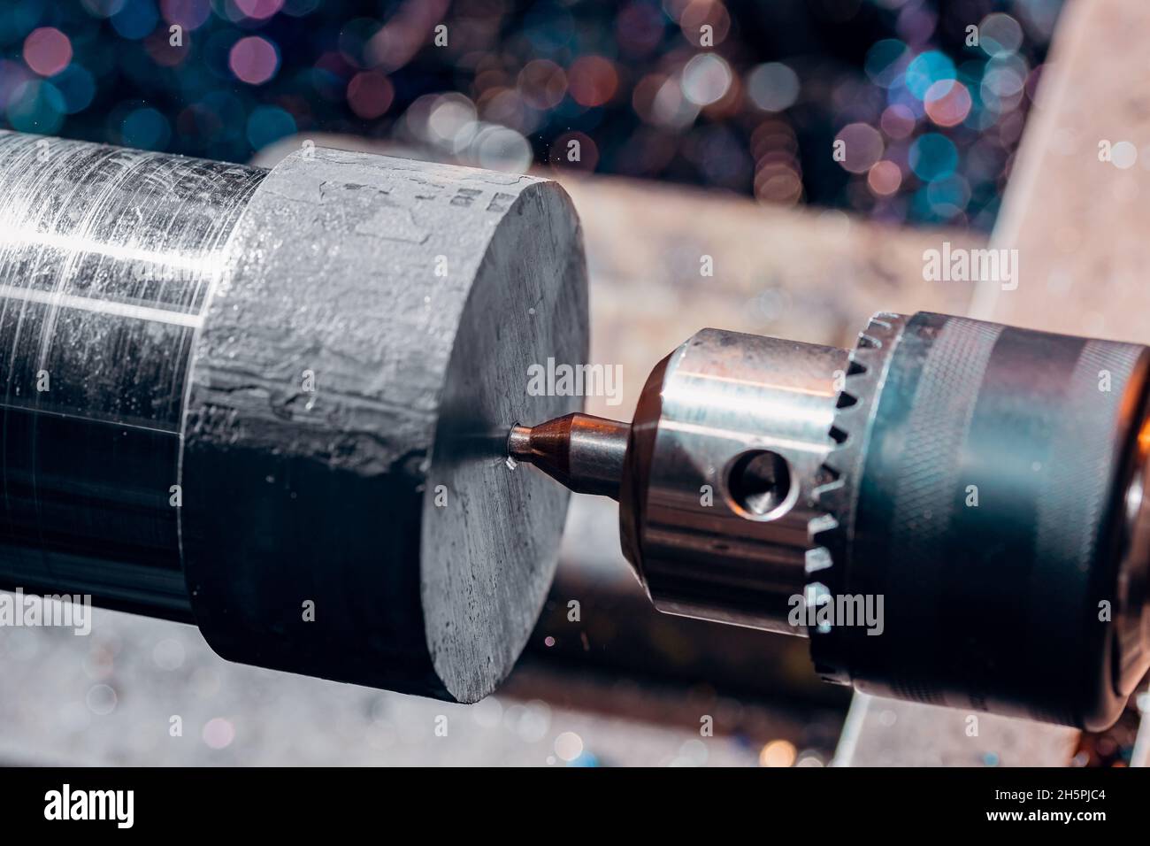 Process CNC lathe machine cutting metal. Modern industrial iron ...