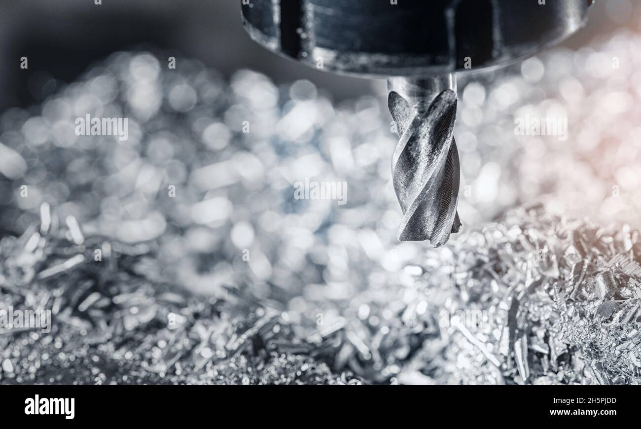 Process CNC drilling cut lathe machine cutting metal in steel factory ...