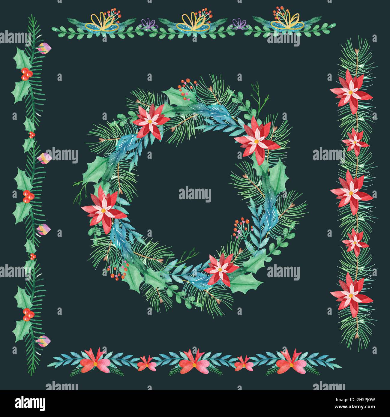 watercolor christmas frames borders vector design illustration Stock ...