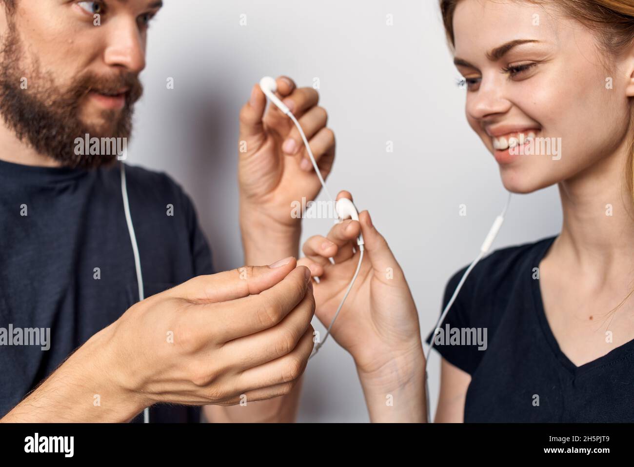 Man and woman hug communication friendship posing light background ...