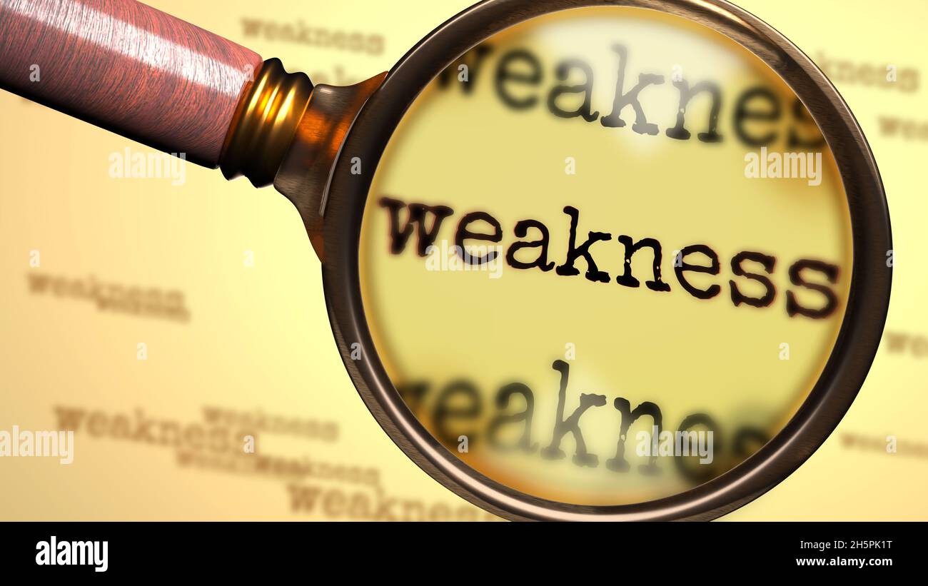 Weakness - magnifying glass enlarging English word Weakness to ...