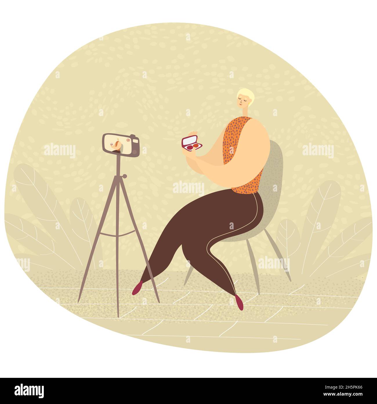 Makeup artist is streaming from home. Online review of cosmetics from ...