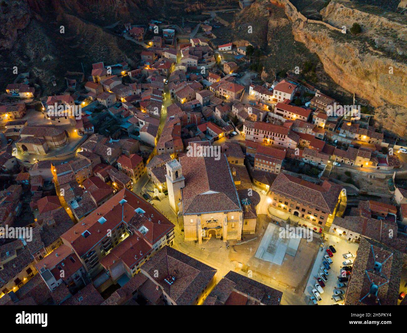 Evening aerial view of Daroca with Basilica Stock Photo - Alamy