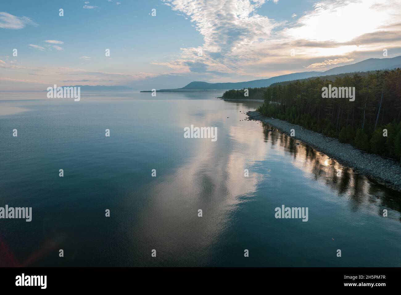 Summertime imagery of Lake Baikal in morning is a rift lake located in ...