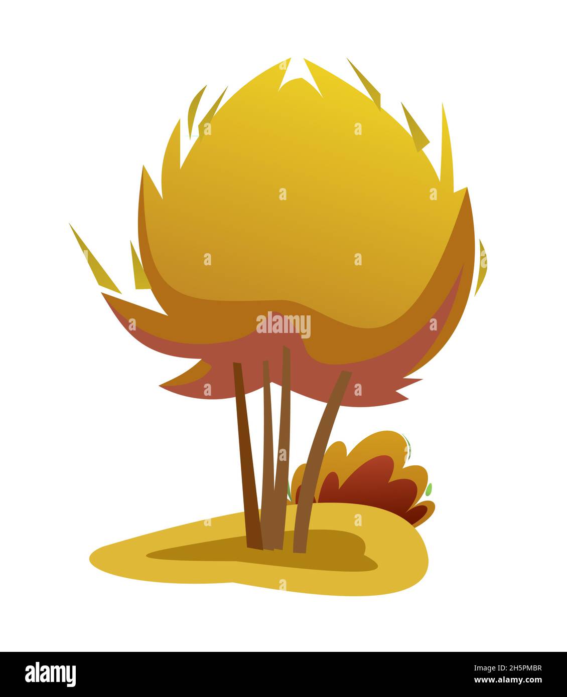 Young autumn tree or bush. Beautiful foliage and shape. Cartoon style ...
