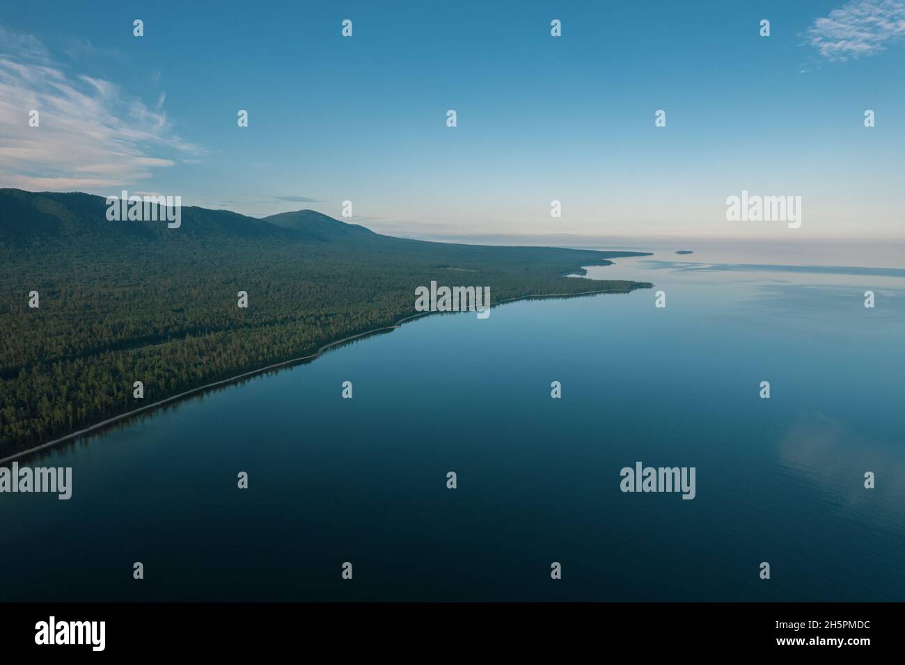 Summertime imagery of Lake Baikal in morning is a rift lake located in ...