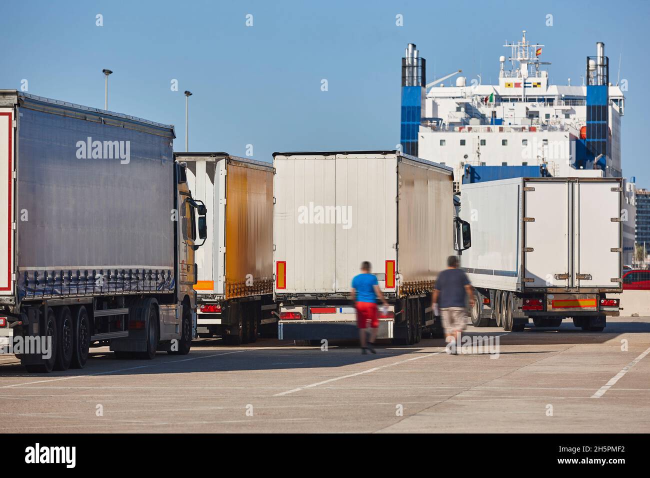 Transportation and logistic industry. Trucks and vessel ready to be ...