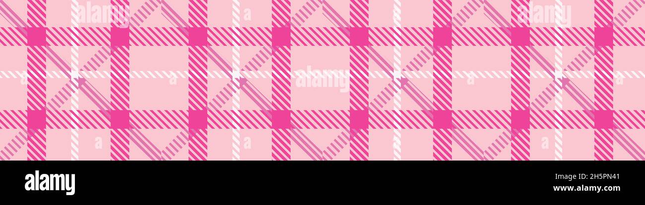 Girly pink seamless plaid vector border. Gingham bright color checker ...