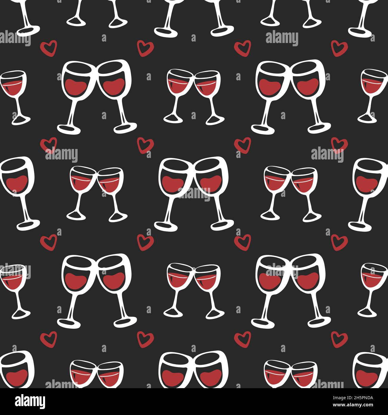 Seamless doodle pattern with couple of cheers wine glass isolated on ...