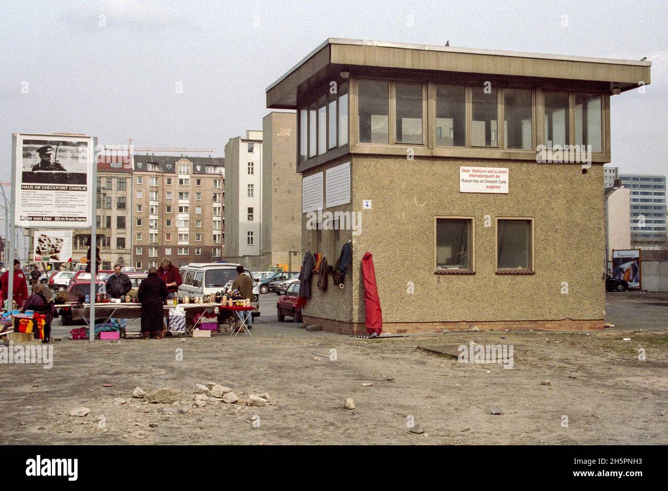 A former East German watchtower at Checkpoint Charlie in Berlin, 1994 ...