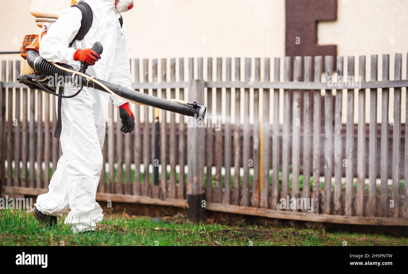 Disinfection public garden plot by cleaning service, surface treatment ...