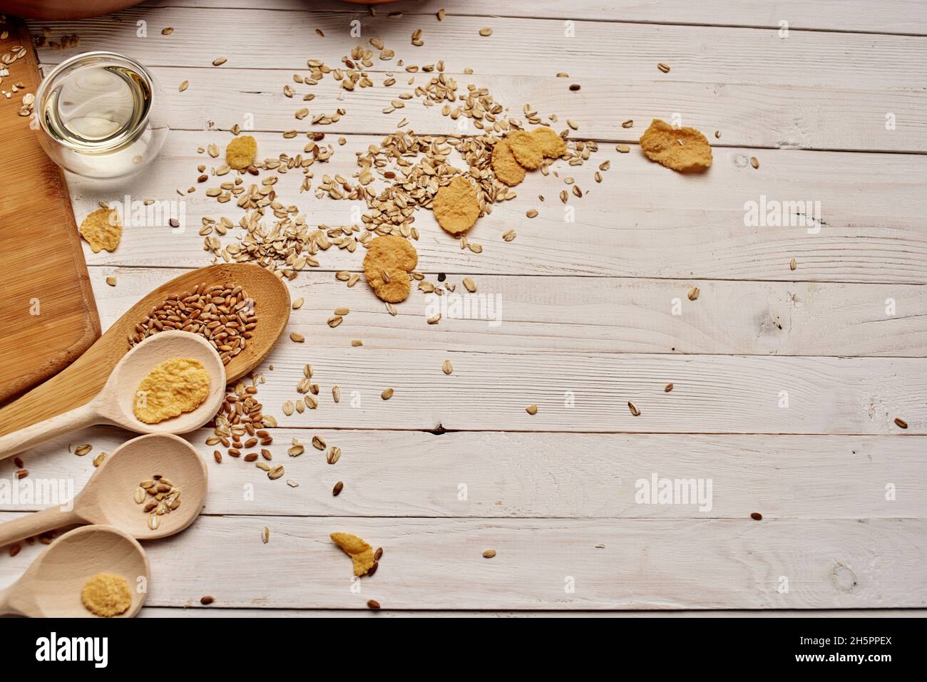 wooden tableware natural ingredients wood background Stock Photo - Alamy