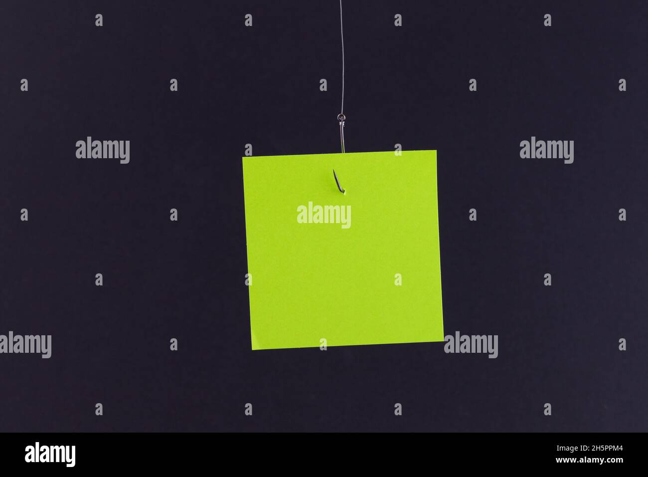 Mockup of a Blank Green Memo Paper with Copy Space Hanging on a Fishing ...