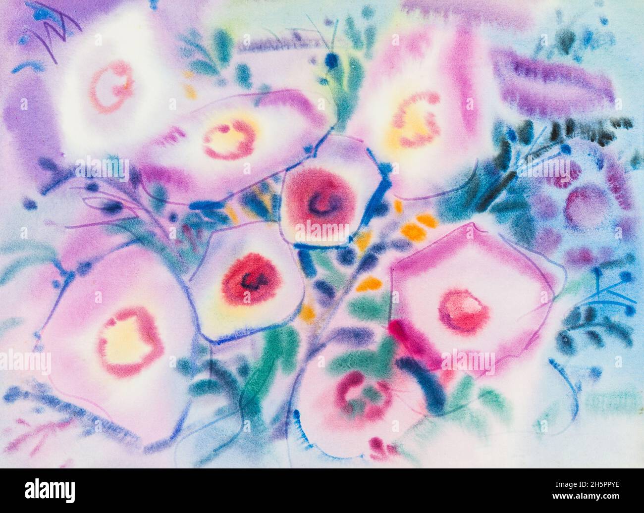 Abstract watercolor original painting purple,pink color of morning ...