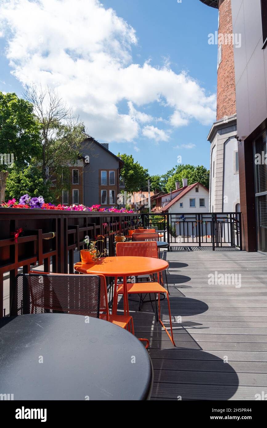 Tables in an outdoor cafe, a table on the veranda. The concept of a ...