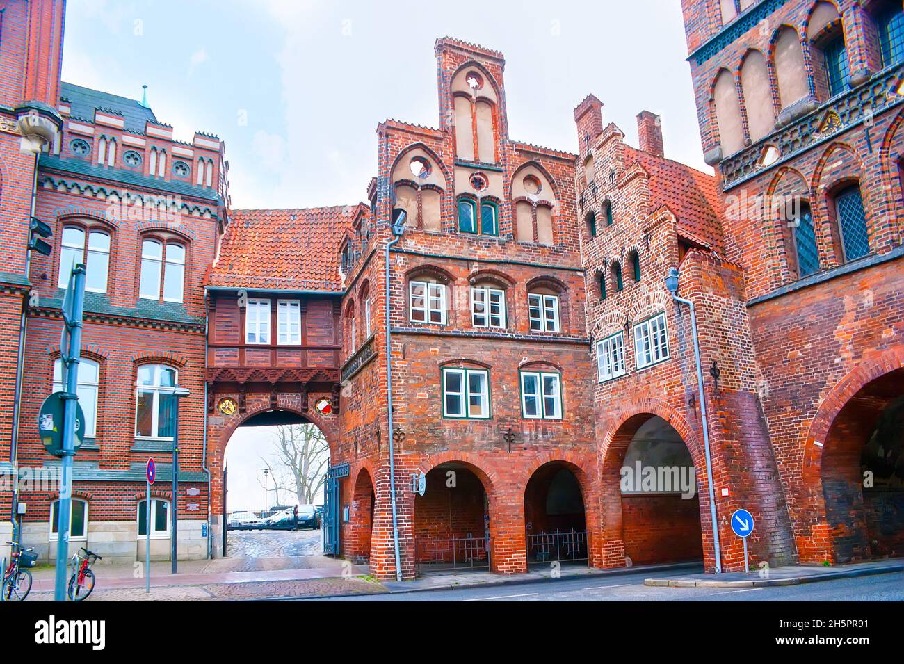 Astonishing medieval brick Burgtor Gates of Lubeck with arched passes ...