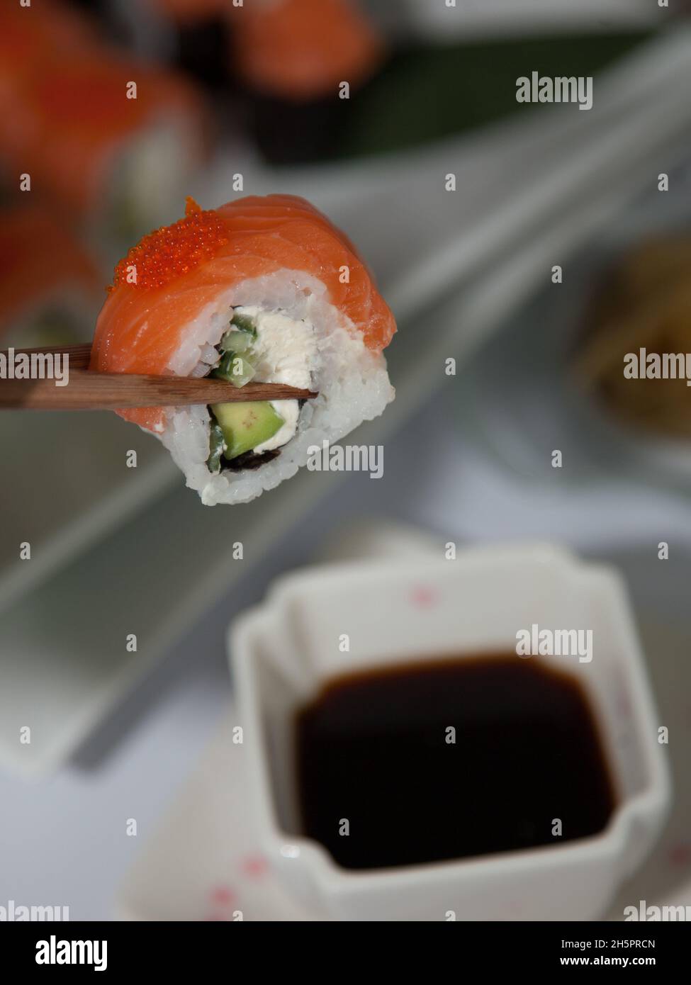 Salmon sushi set. Sushi roll Philadelphia with red fish, salmon, red ...