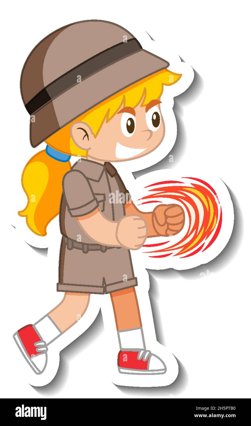 Little girl scout cartoon character sticker illustration Stock Vector ...