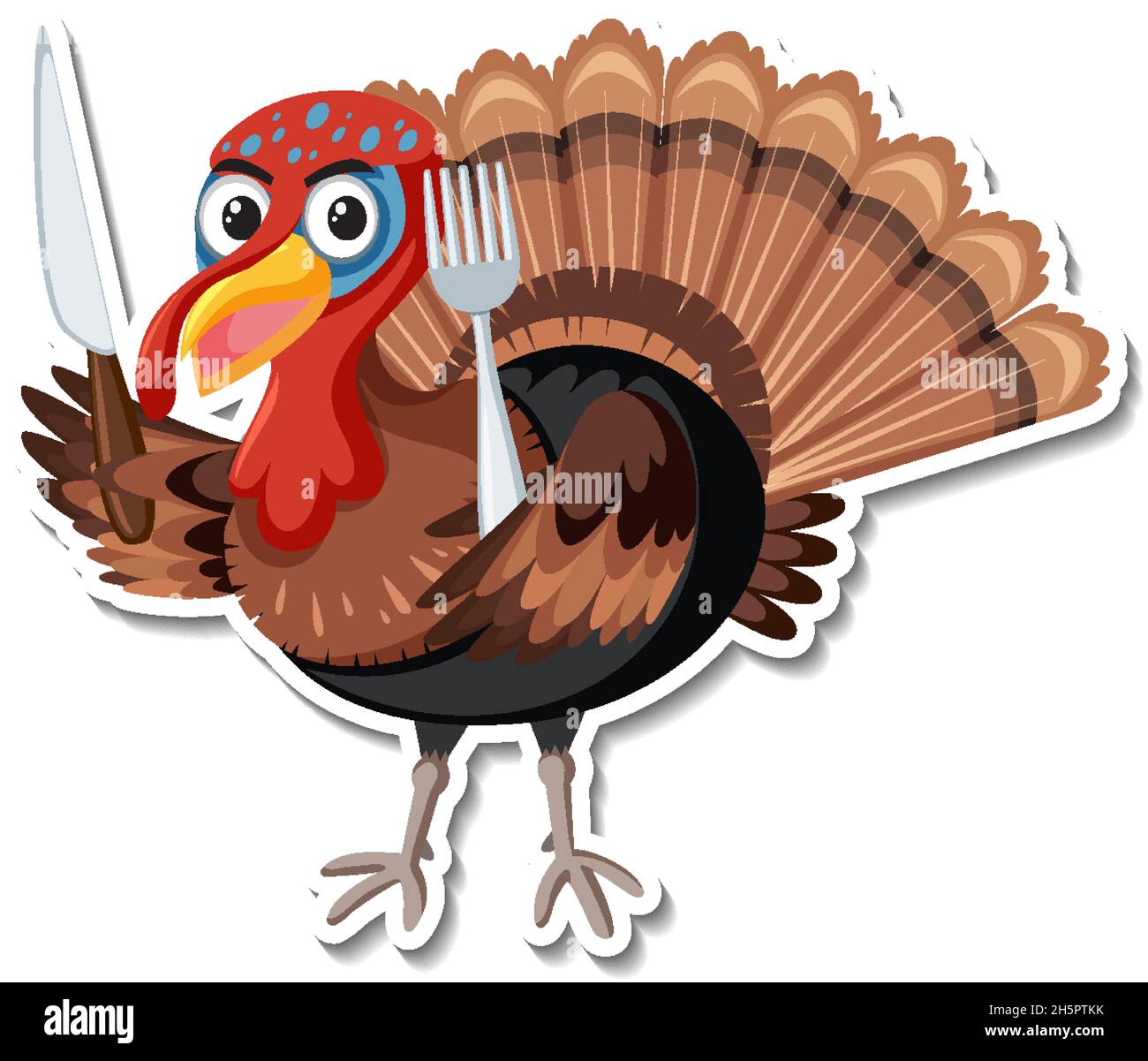 Turkey holding fork and spoon cartoon character sticker illustration ...