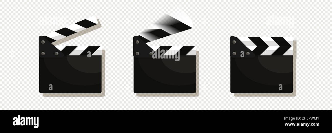 Clapperboard closed and open in motion set flat vector isolated movie ...