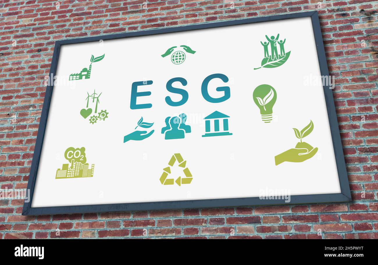 Esg concept drawn on a billboard fixed on a brick wall Stock Photo - Alamy
