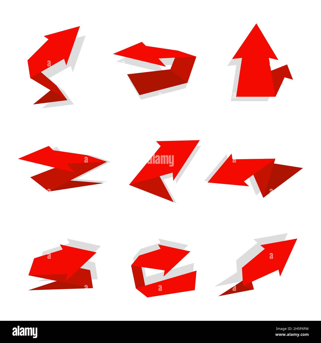 Red arrow set, vector isolated arrows symbol collection with shadow on ...