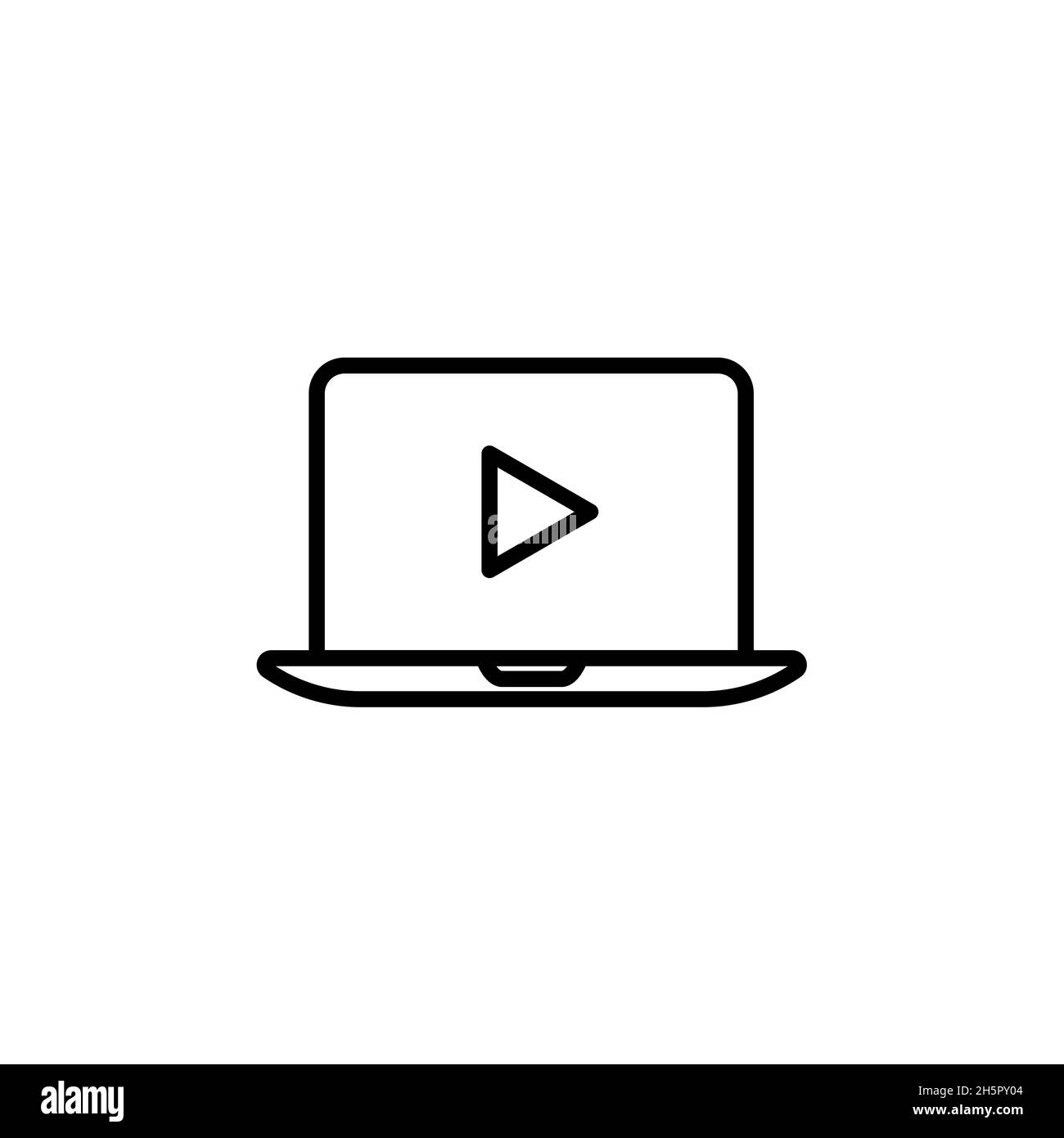 Laptop flat vector icon with play button computer symbol isolated ...