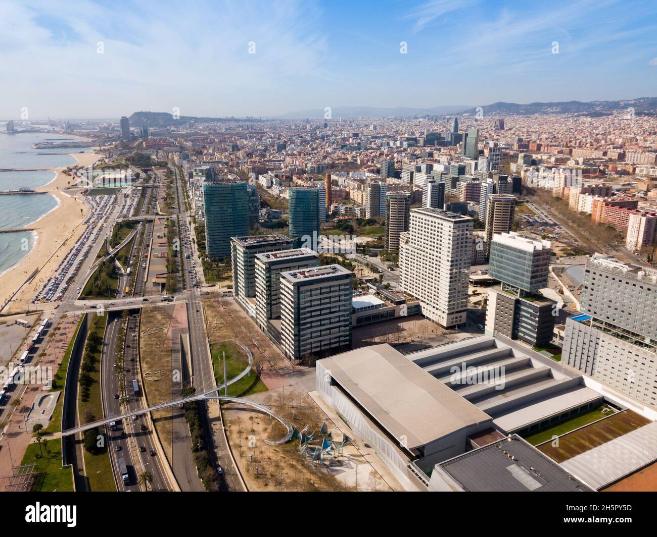 Aerial view of Barcelona cityscape with a modern apartment buildings ...