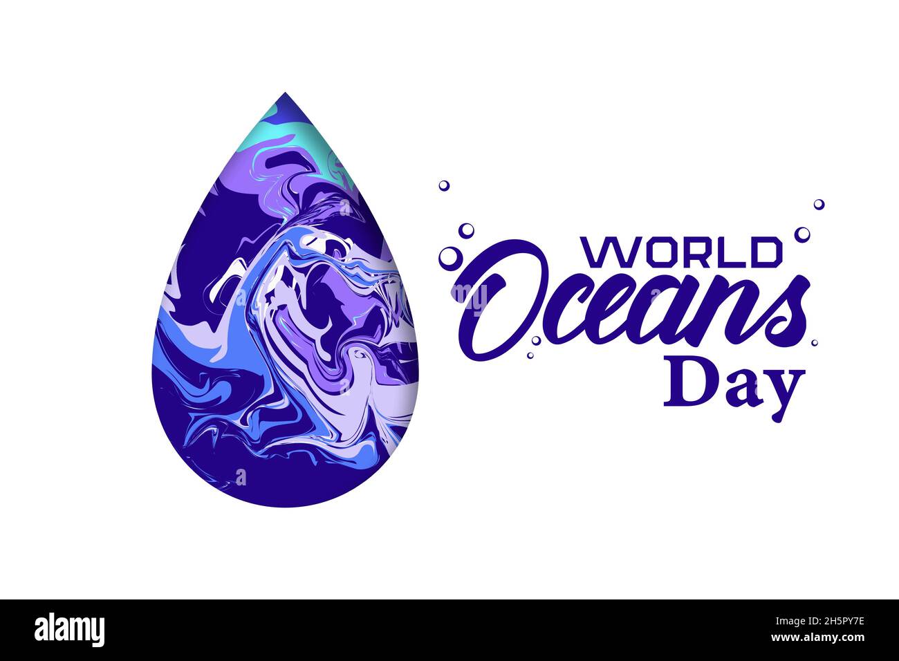 Oceans Day vector flat drop background, world sea water protection ...