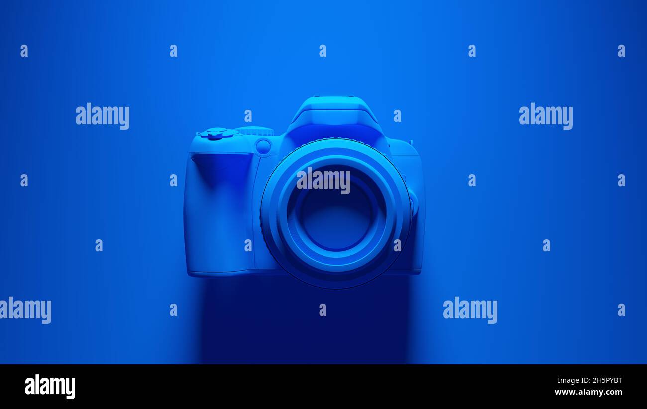 Blue DLSR Camera with Blue Background 3d illustration render Stock ...