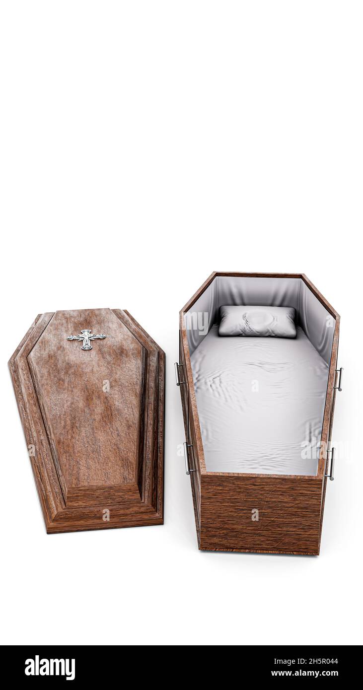 wooden coffin isolated on white background 3d illustration Stock Photo ...
