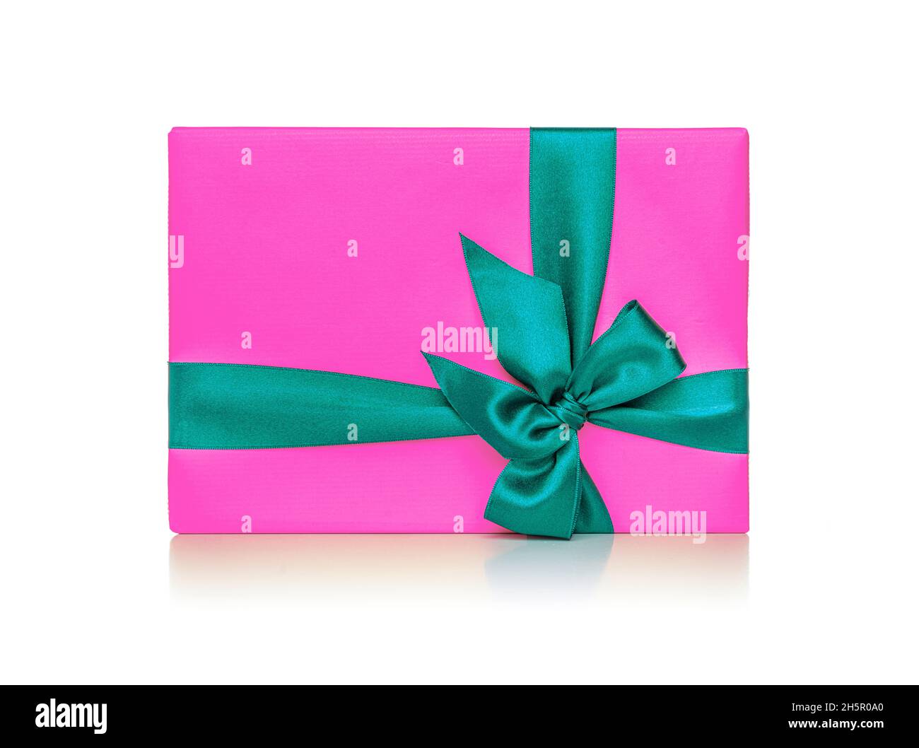 Bright pink gift box with green ribbon Stock Photo - Alamy