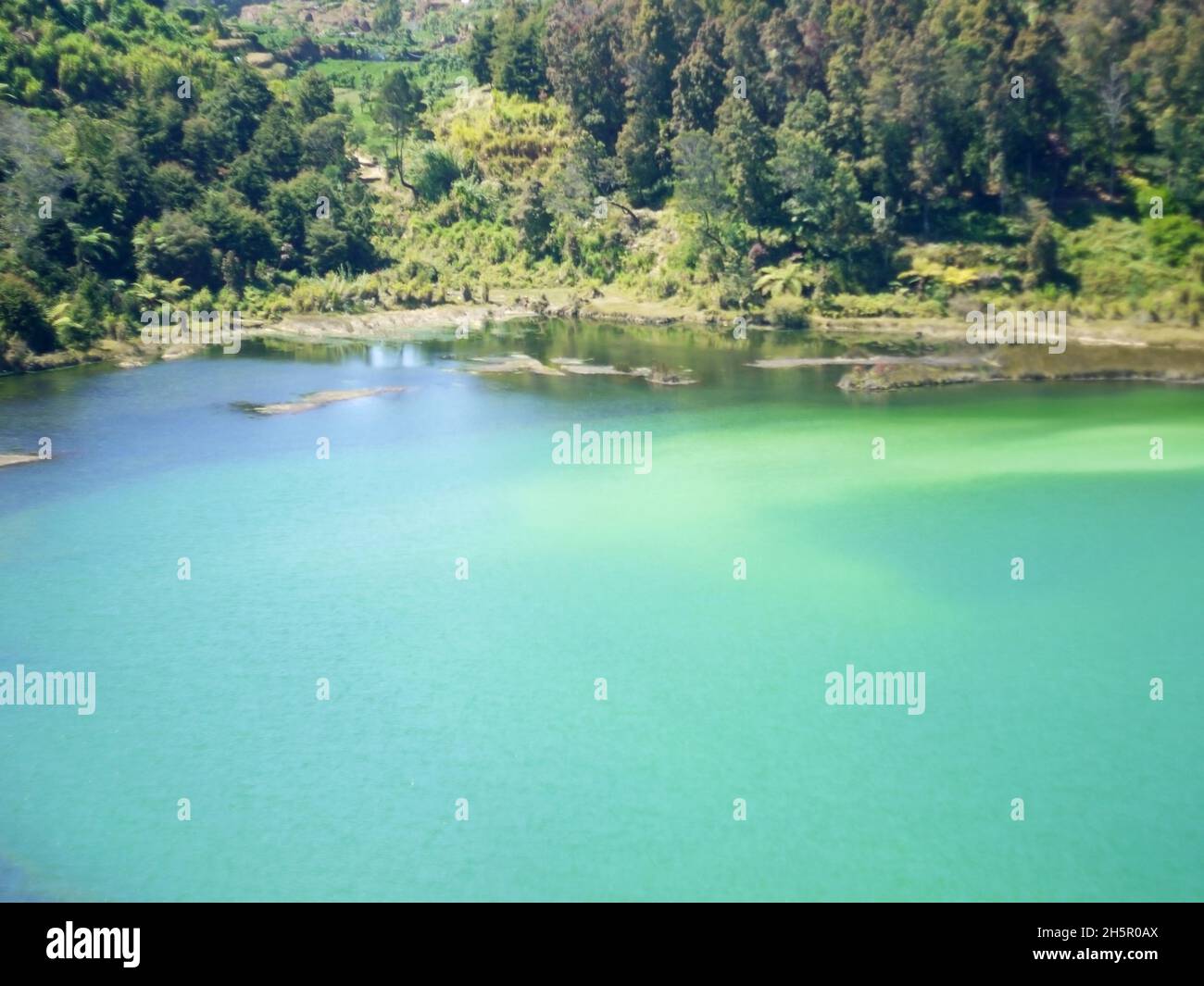 View of Telaga Warna in Dieng Plateau, Central Java, Indonesia with the ...