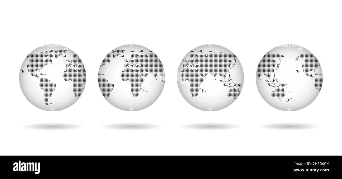 Hemisphere dotted world map sphere set, worldwide cartography ...