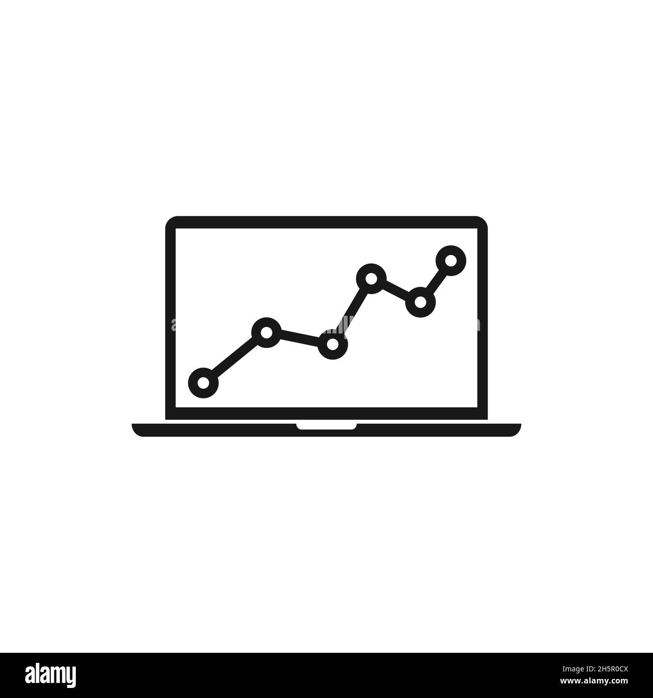 Laptop icon with stock analysis, statistics flat marketing vector ...