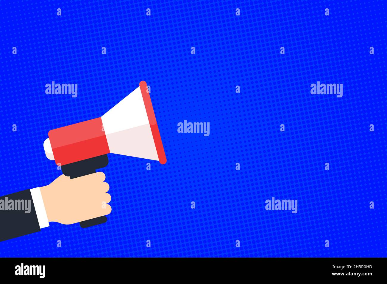 Megaphone pop art vector background, blue backdrop with loud speaker ...