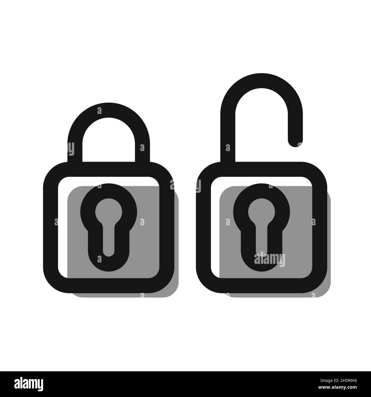 Padlock lock and unlock vector isolated icon of secure system flat outline symbol illustration ...
