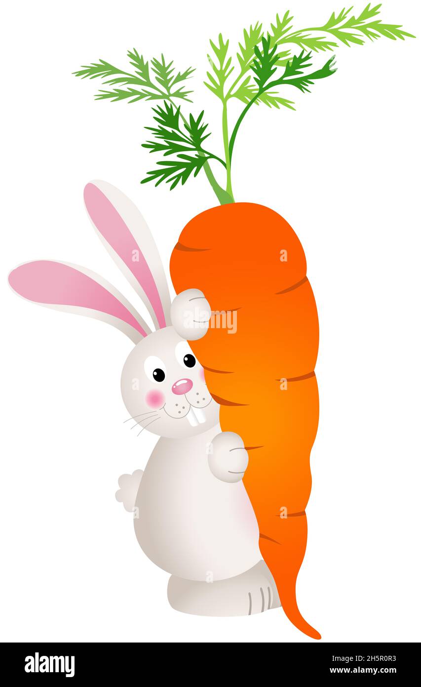 Funny white bunny holding a big carrot Stock Photo - Alamy