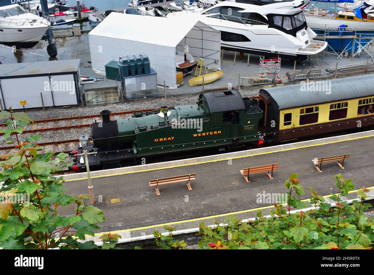 Steam engine No. 5526 approaches Kingswear Station (for Dartmouth) at ...