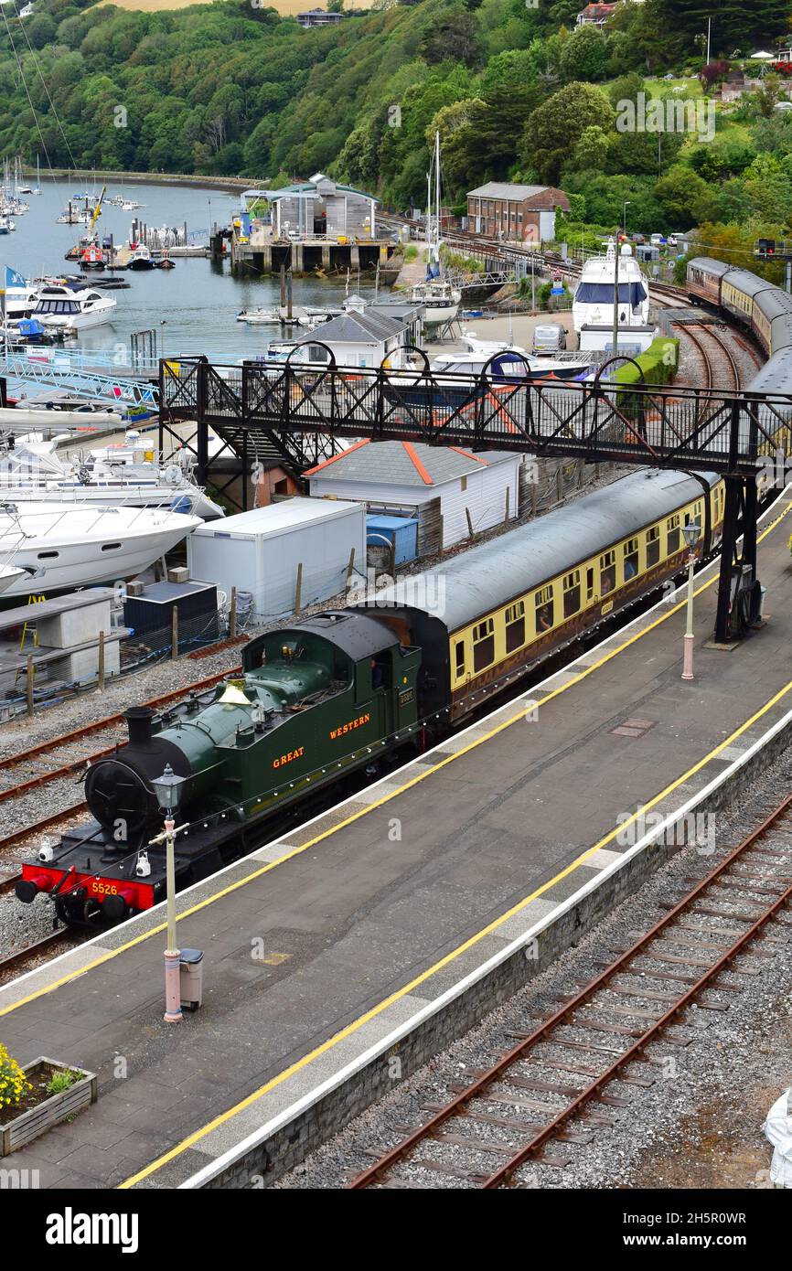 Steam engine No. 5526 approaches Kingswear Station (for Dartmouth) at ...