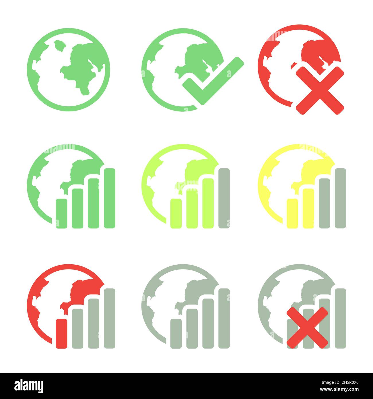 Connection vector isolated set with globe icon, network indicator ...