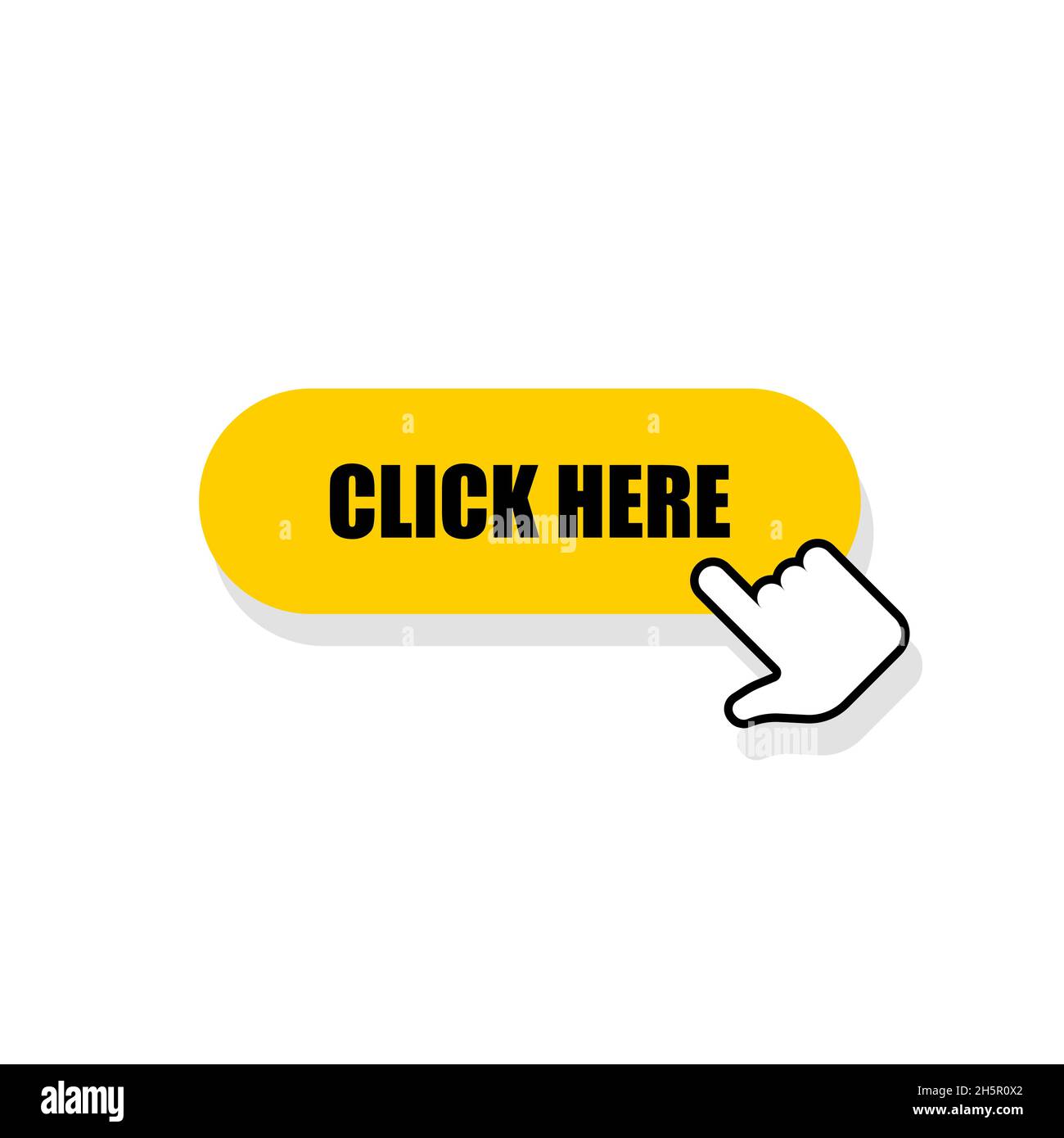 Click here flat vector yellow button, clicking here web isolated ...