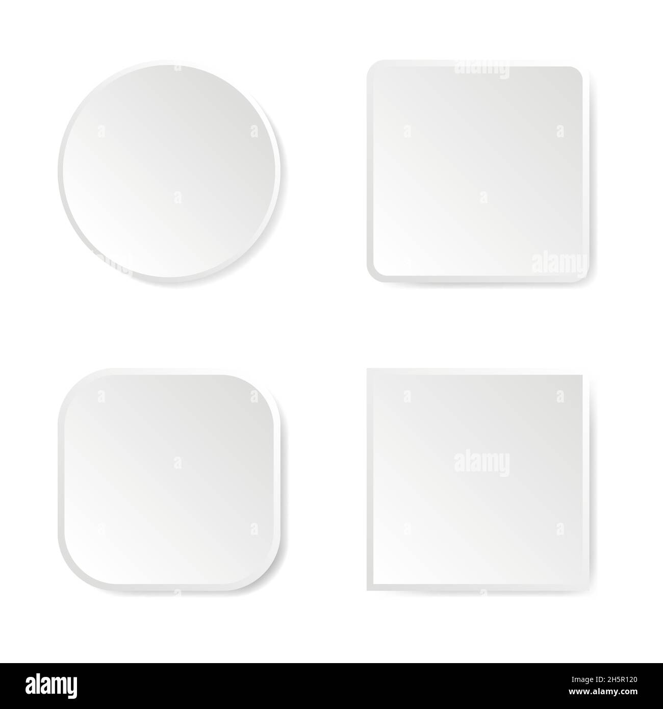 Button blank vector set, white clean buttons with shadow, round and ...